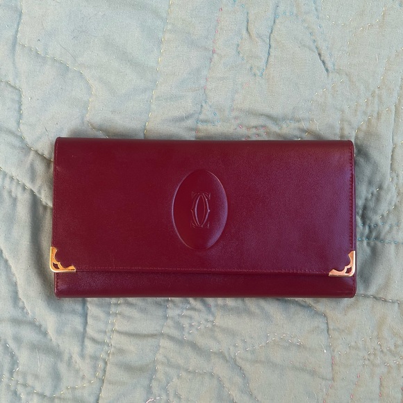 Cartier | Bags | Vintage Cartier Wallet Red Burgundy Leather | Poshmark